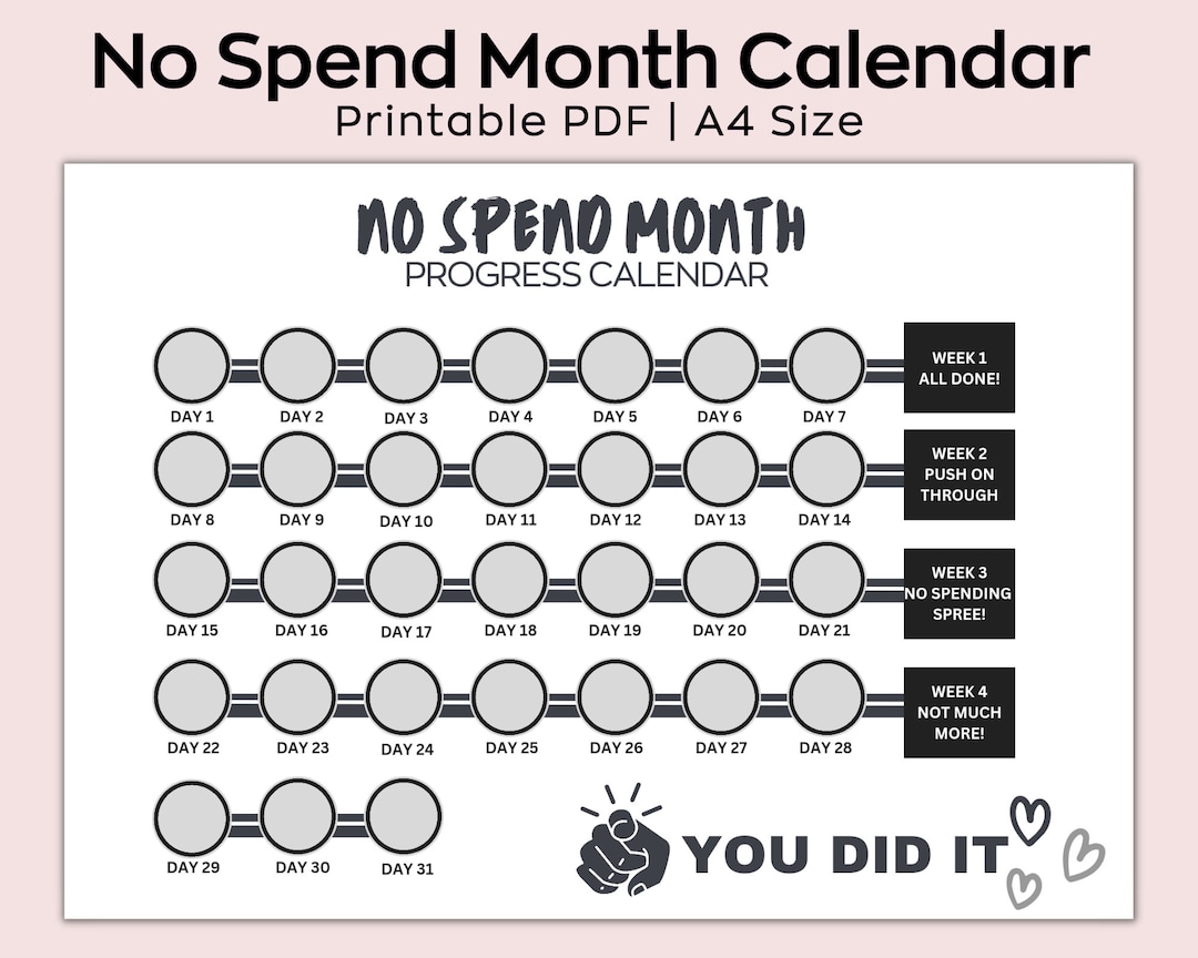 No Spend Month Tracker Printable, Emergency Fund Savings Challenge, No ...