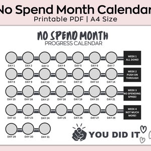 No Spend Month Tracker Printable, Emergency Fund Savings Challenge, No ...