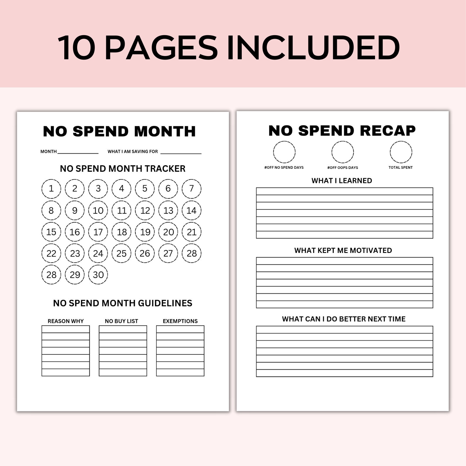 No Spend Day Tacker Printable Bundle, Emergency Fund, Savings Challenge ...