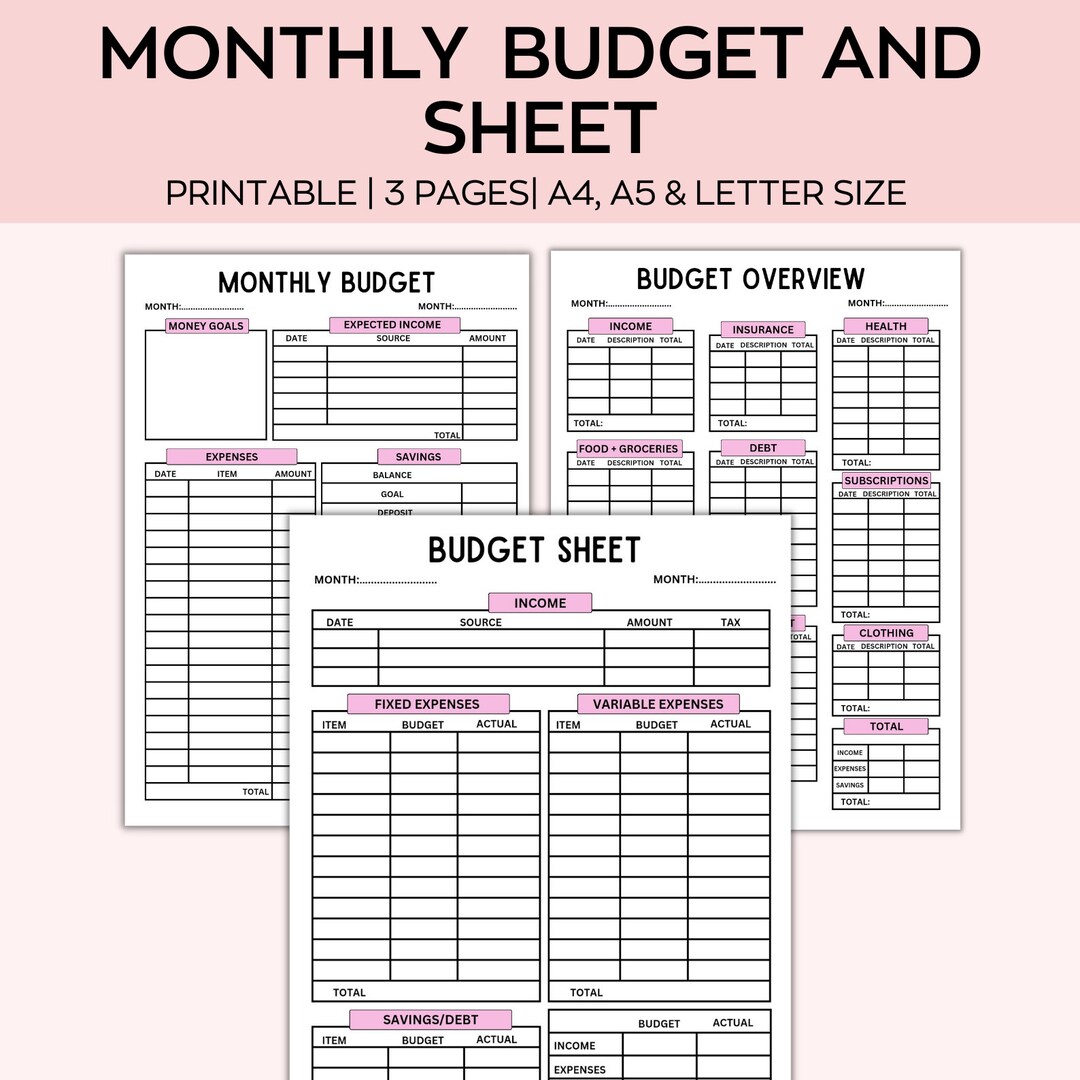 Monthly Budget Planner Printable , Financial Journal , Monthly Budget ...