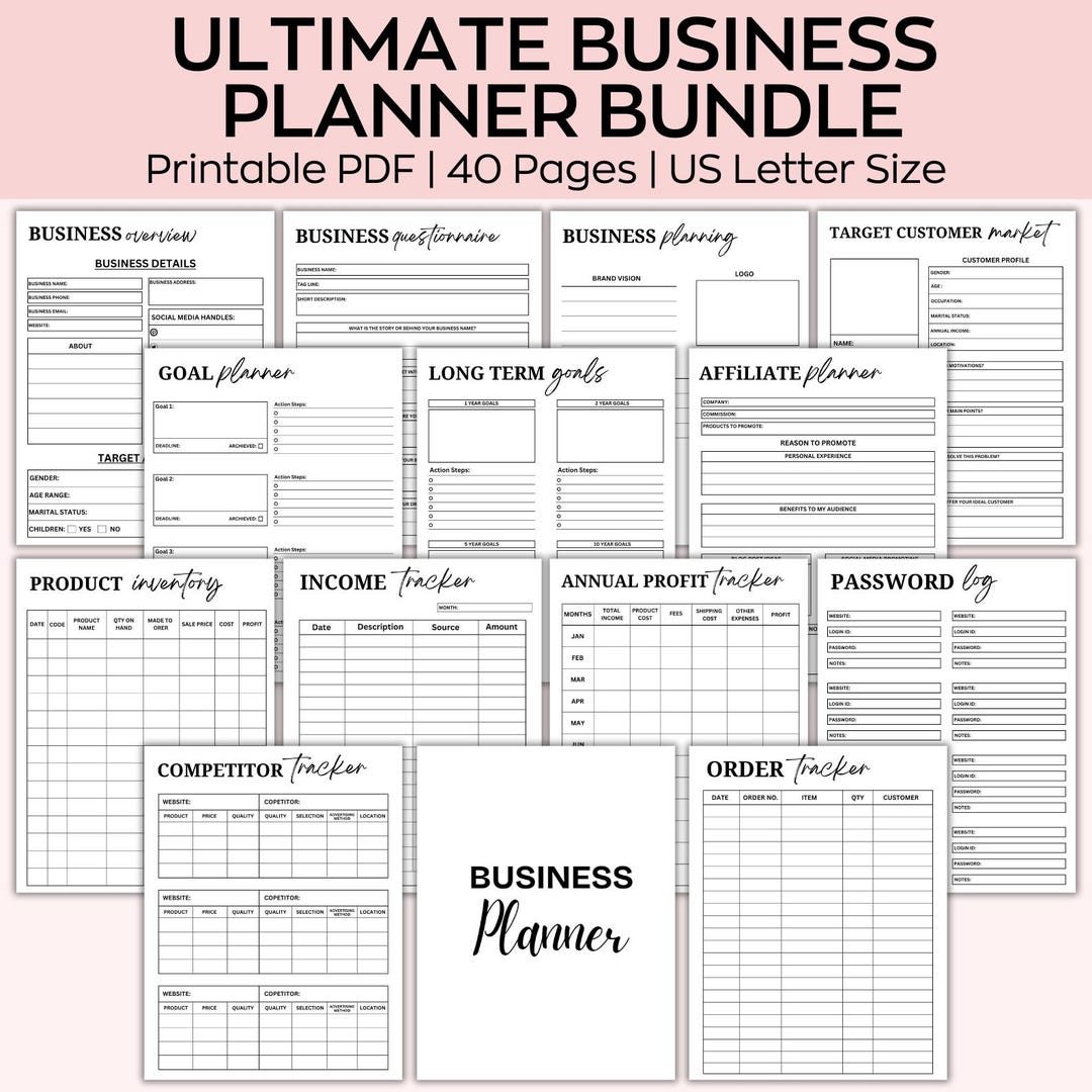 Printable Business Planner Bundle Business Workbook for Business Plan ...