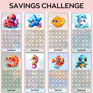 Low Income Cute Sea Creatures Savings Challenge Printable, Cash Budget ...
