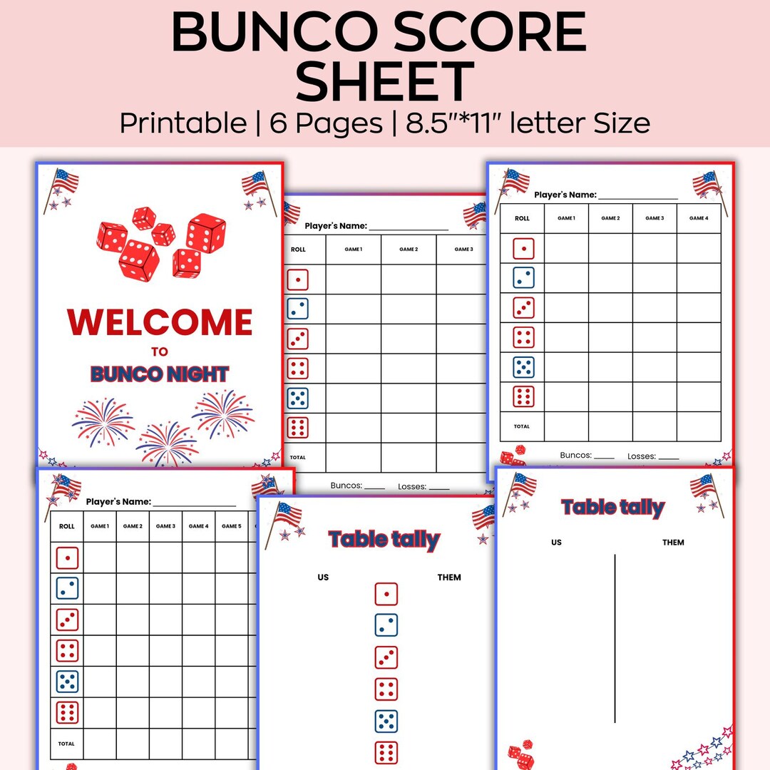 Patriotic Bunco Printable Bundle, Score Cards, Tally and Table Cards ...