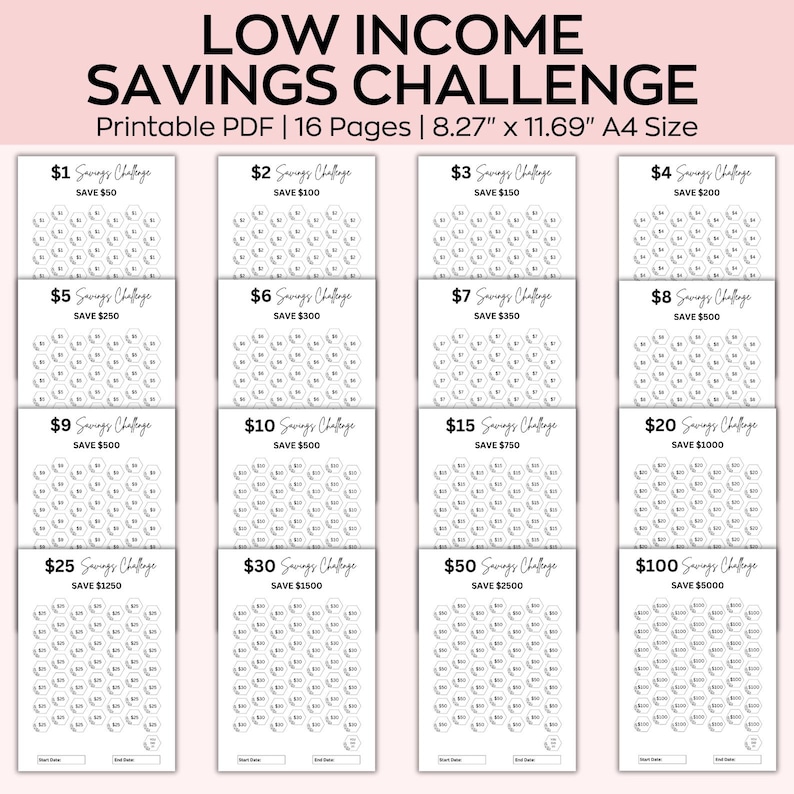 Low-income Savings Challenge Printable, A6 Mini Savings Challenge ...