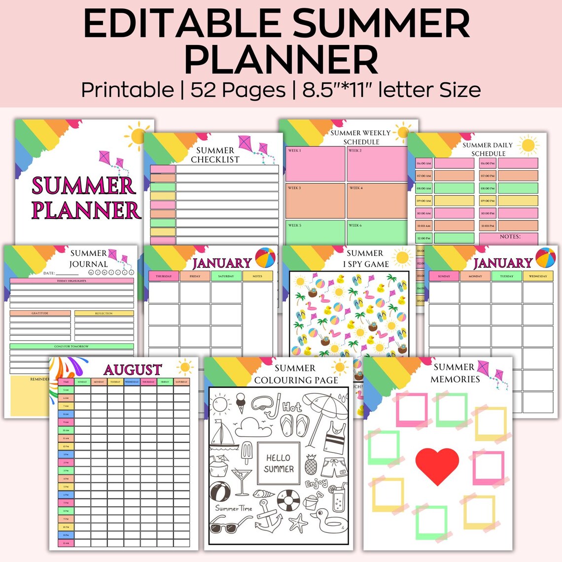 2024 Editable Kids Summer Planner, Summer Kid Bucket List Checklist ...