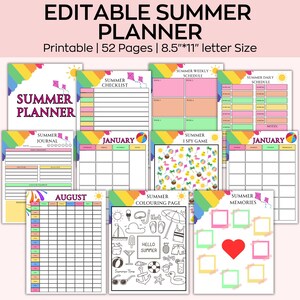 2024 Editable Kids Summer Planner, Summer Kid Bucket List Checklist ...