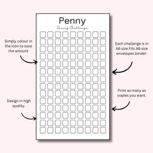 1p Saving Challenge, Customize Penny Saving Challenge Printable, Saving ...