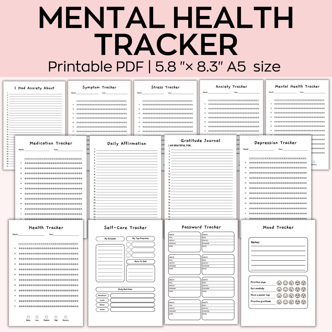 Mental Health Tracker Bundle, A5 Printable Journal Pages, Self Care ...