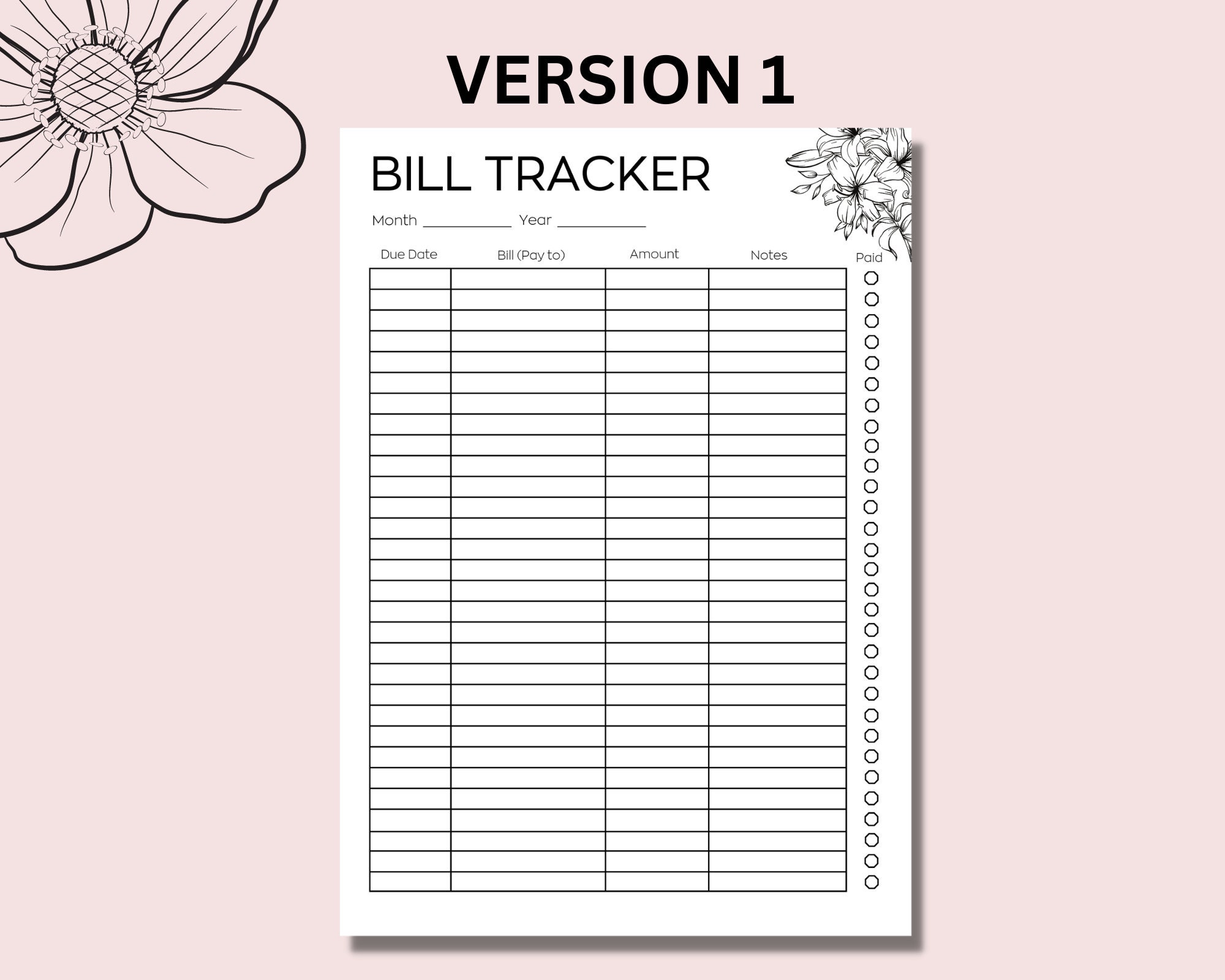 Monthly Bill Tracker Monthly Bill Tracker Printable Bill - Etsy