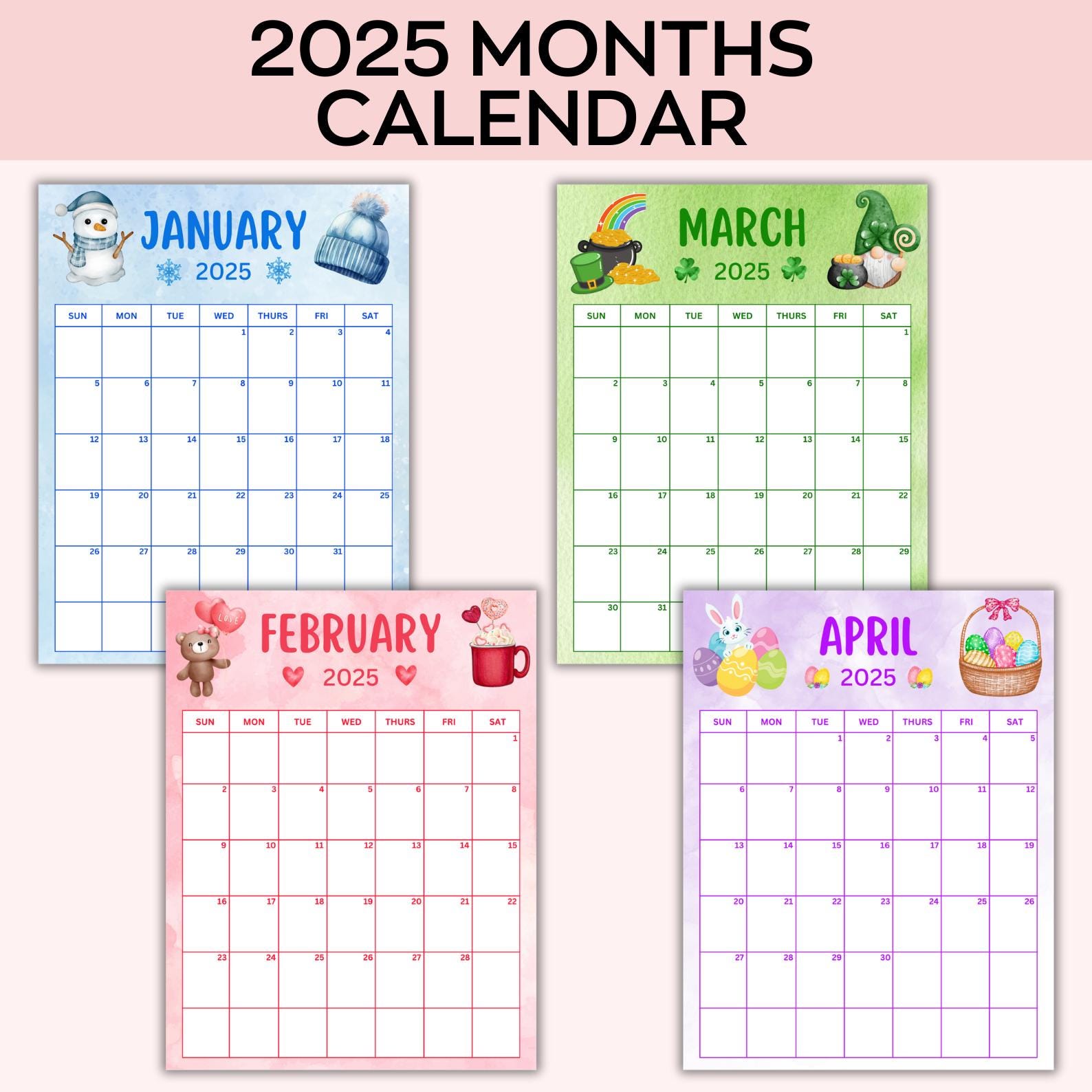 2025 Calendar Printable, Monthly Calendar Printable, Home School ...