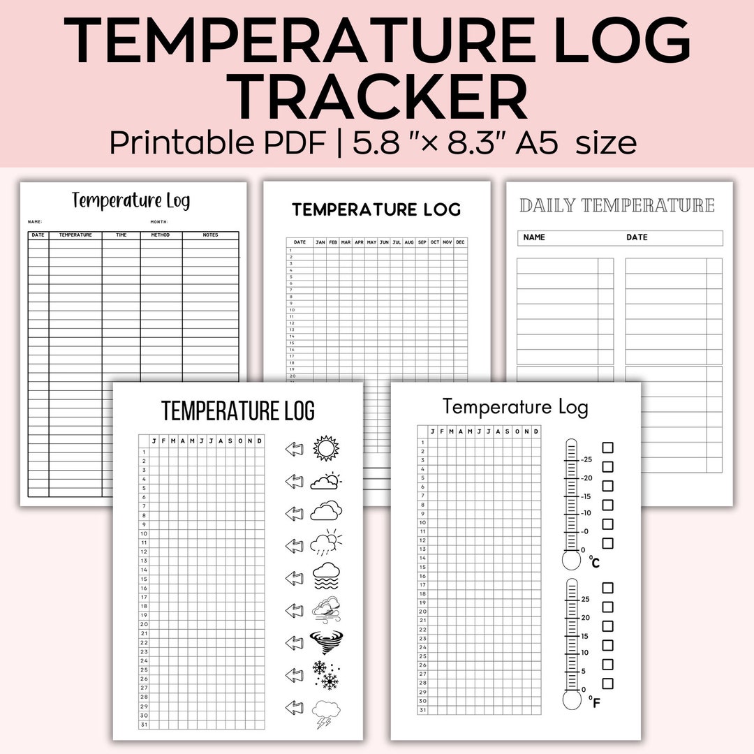 Temperature Log Tracker Bundle, Printable A5 Journal Page, Temperature ...