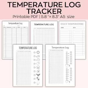 Temperature Log Tracker Bundle, Printable A5 Journal Page, Temperature ...
