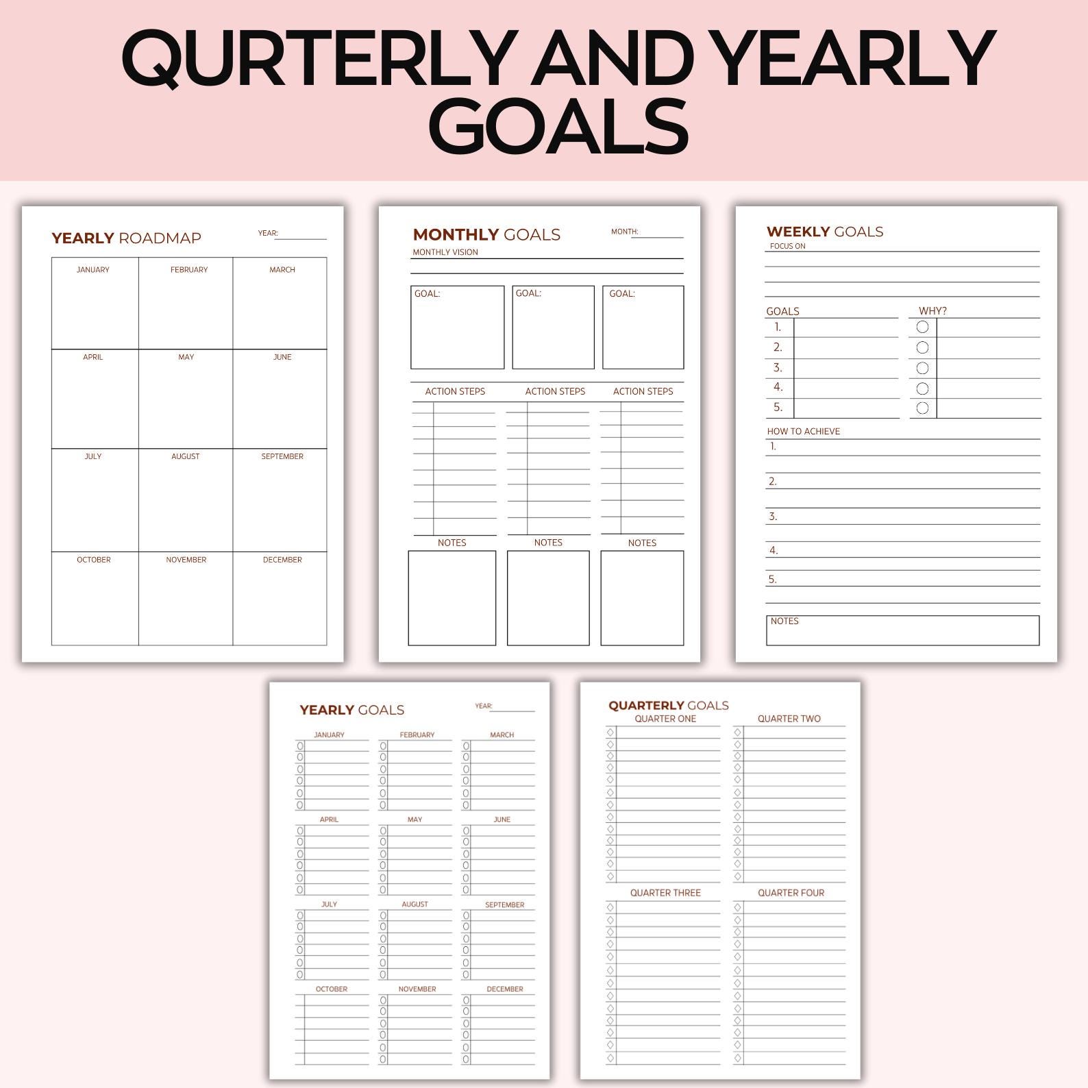 12 Goal Setting Planner Printable Worksheets Bundle, Weekly, Monthly ...