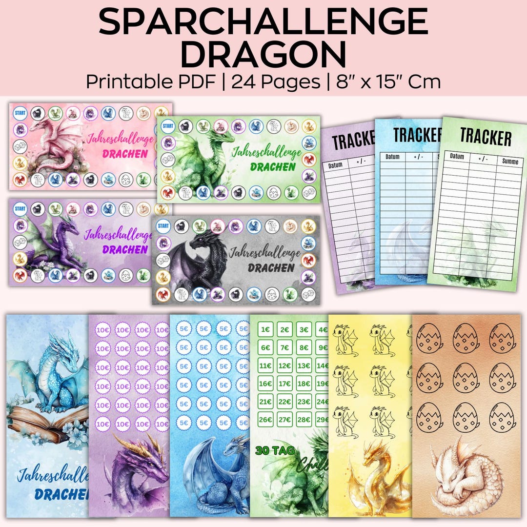 Savings Challenge Set Dragons, A6 Mini Savings Challenge Trackers ...