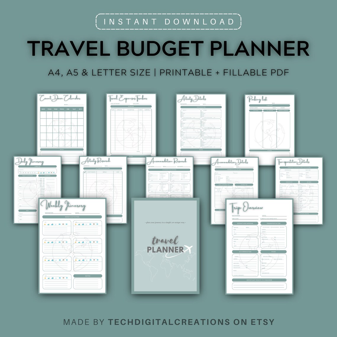 Printable Travel Planner Printable Travel Itinerary - Etsy
