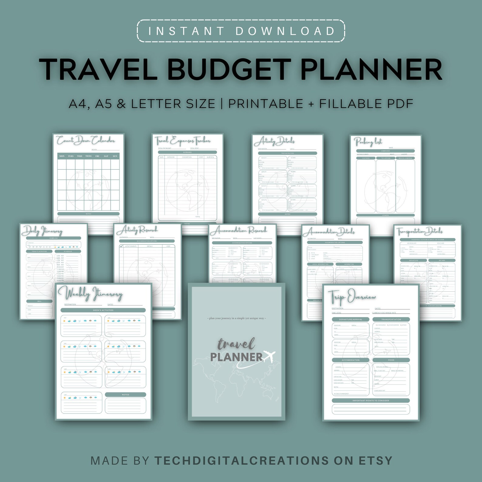 Printable Travel Planner Printable Travel Itinerary - Etsy