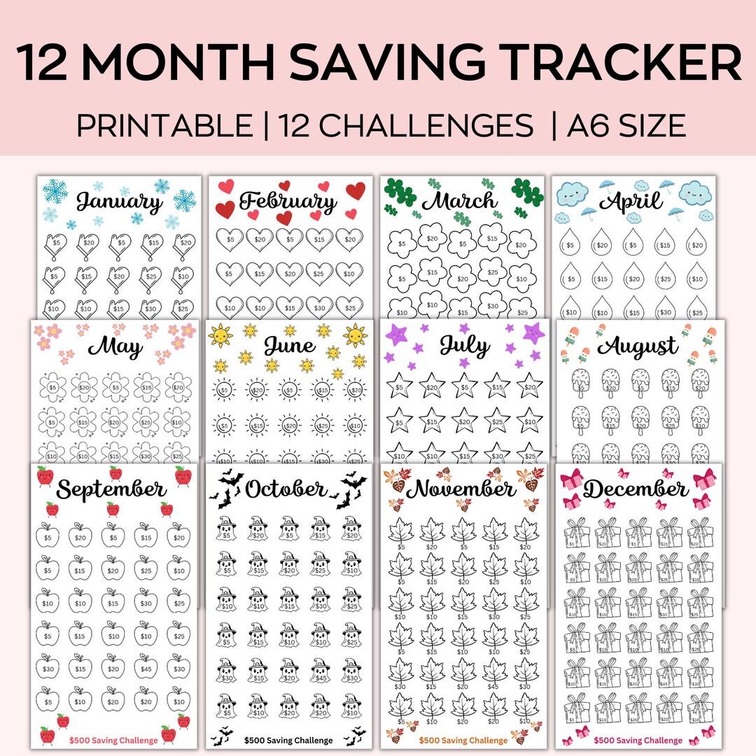 A6 Monthly Savings Challenge Printable, Mini Savings Challenge Bundle ...