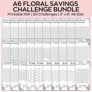 A6 Savings Challenge Printable, Floral Savings Challenge, 1000 Savings ...