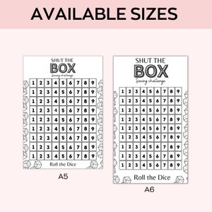 Shut the Box Savings Challenge, Roll the Dice-bingo, A6 Mini Savings ...