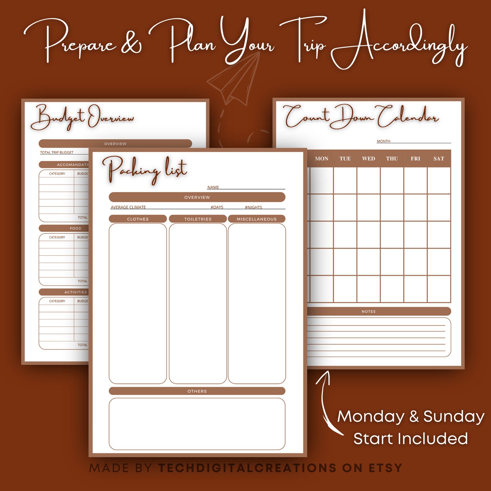 Printable Travel Itinerary Travel Plan Printable Printable - Etsy