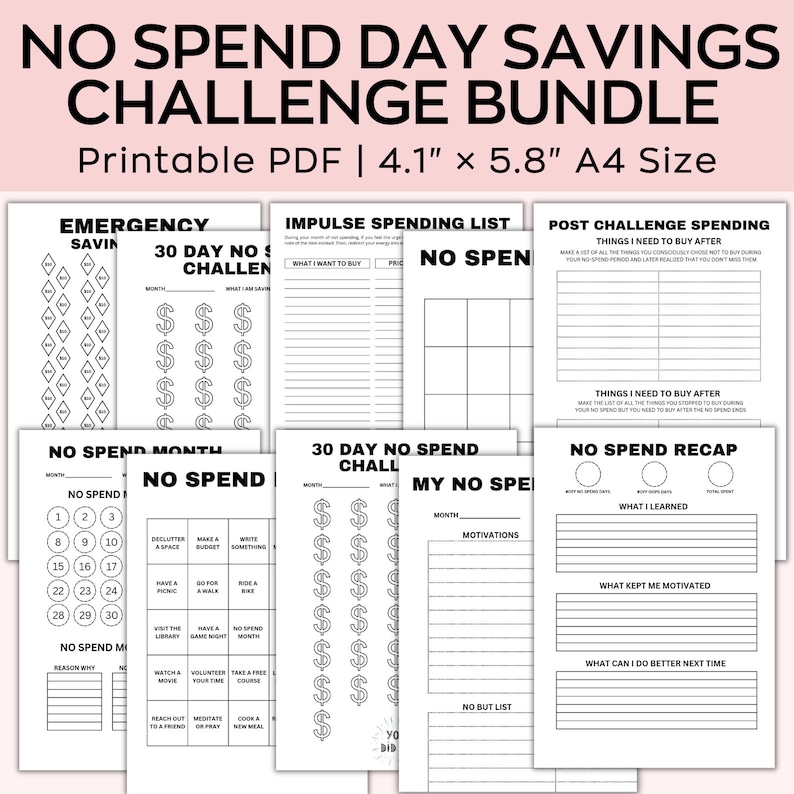 No Spend Day Tacker Printable Bundle, Emergency Fund, Savings Challenge ...