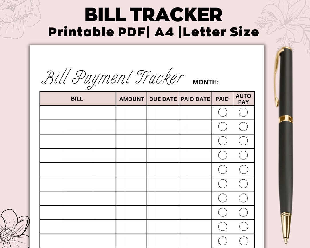 Monthly Bill Tracker Printable, Bill Payment Checklist, Bill Organizer ...