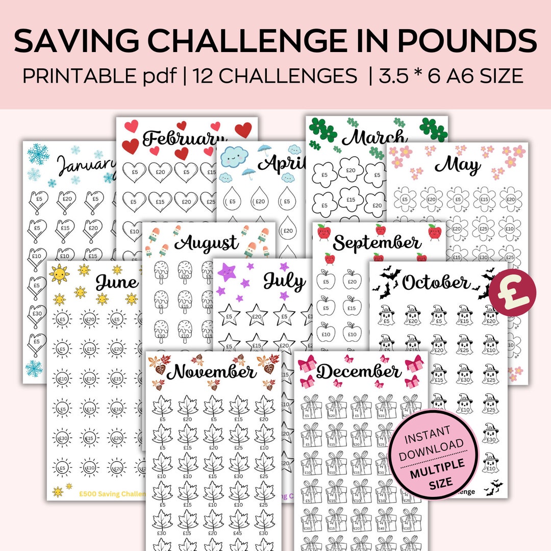 Pounds Monthly Savings Challenge Printable, A6 Mini Savings Challenge ...