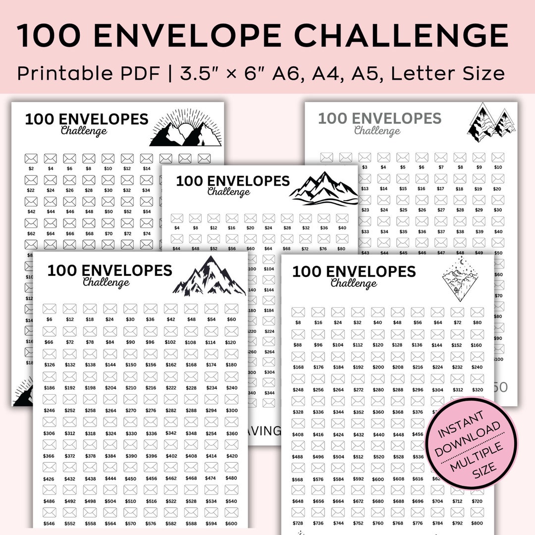 100 Envelope Saving Challenge,a6 Mountain Saving Tracker,cash Envelopes ...
