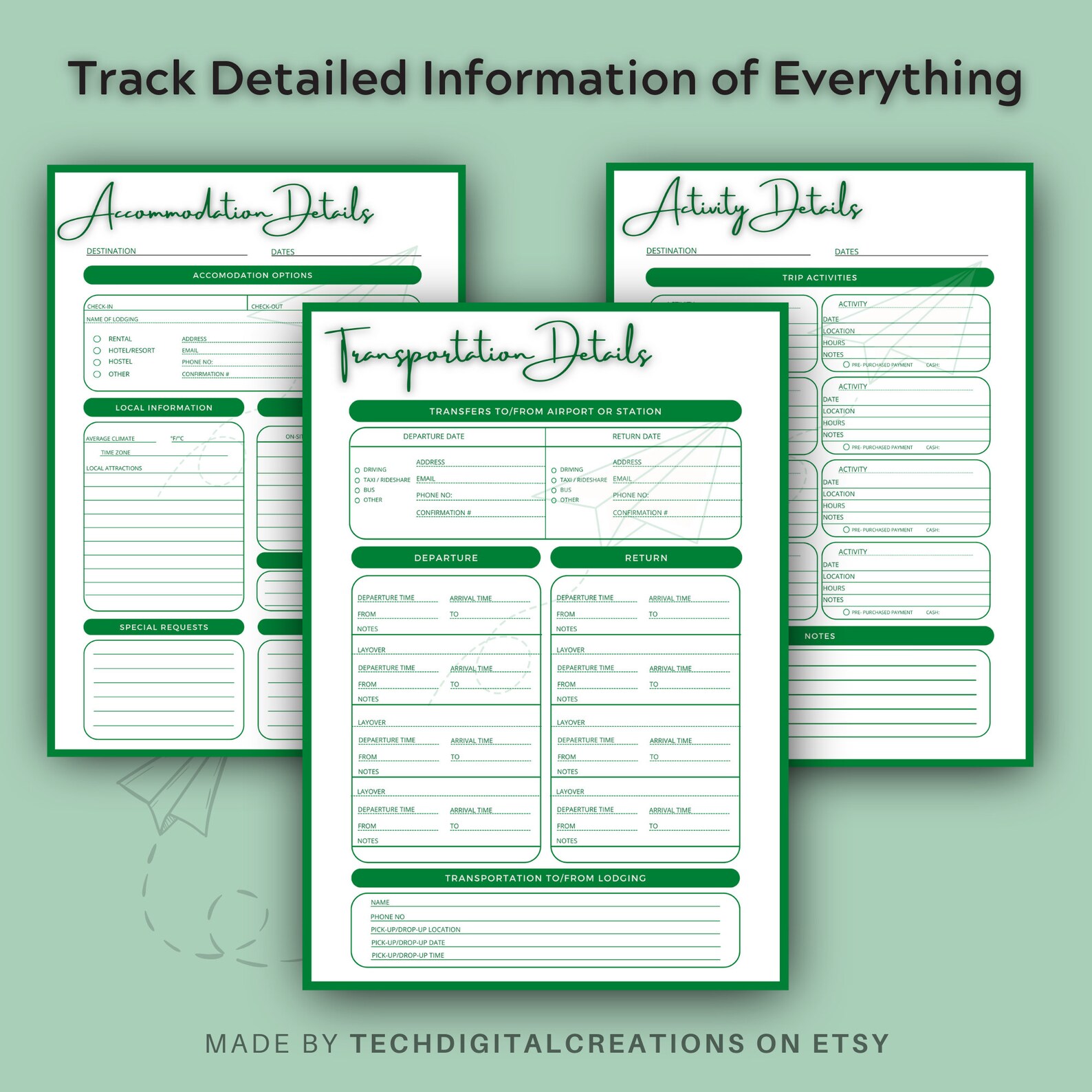 Printable Travel Itinerary Travel Plan Printable Printable - Etsy