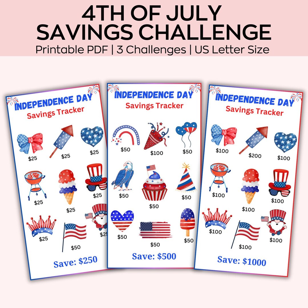 July 4th Savings Challenge, A6 Savings Challenge Printable, Money ...