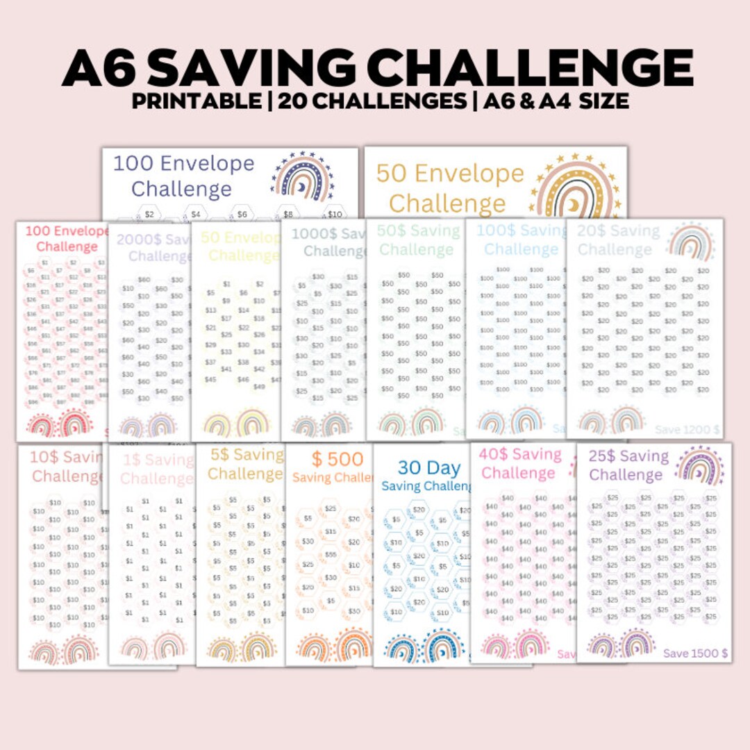 A6 Savings Challenge Printable, Boho Saving Money Tracker Bundle,saving ...