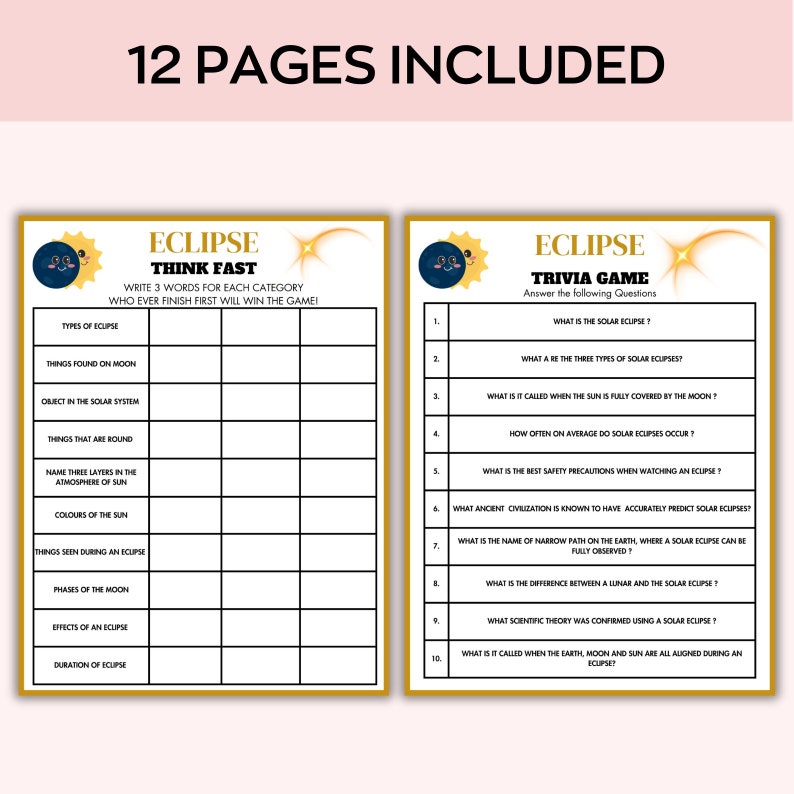 Solar Eclipse Games, Eclipse Worksheets Printable, Solar Activity Ideas ...