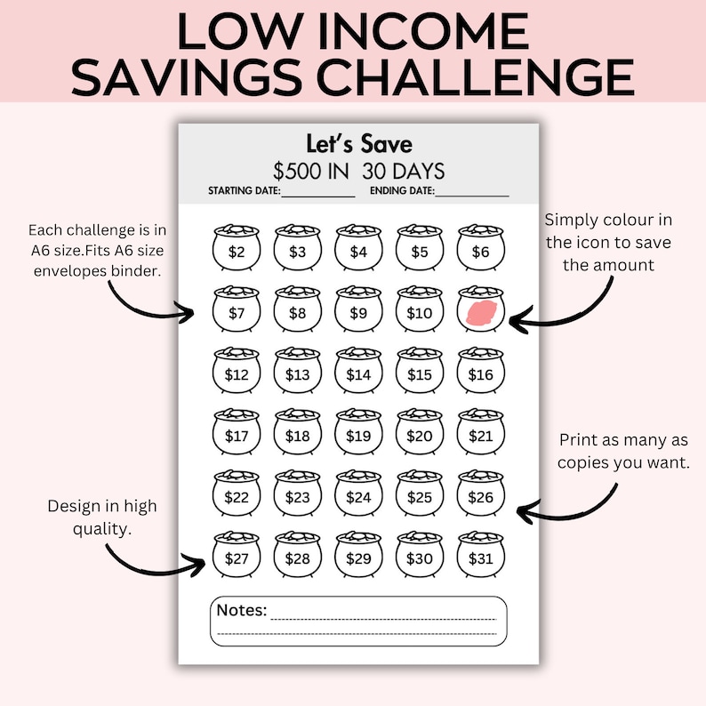 Low Income Savings Challenge Bundle, A6 Money Saving Printable, Monthly ...