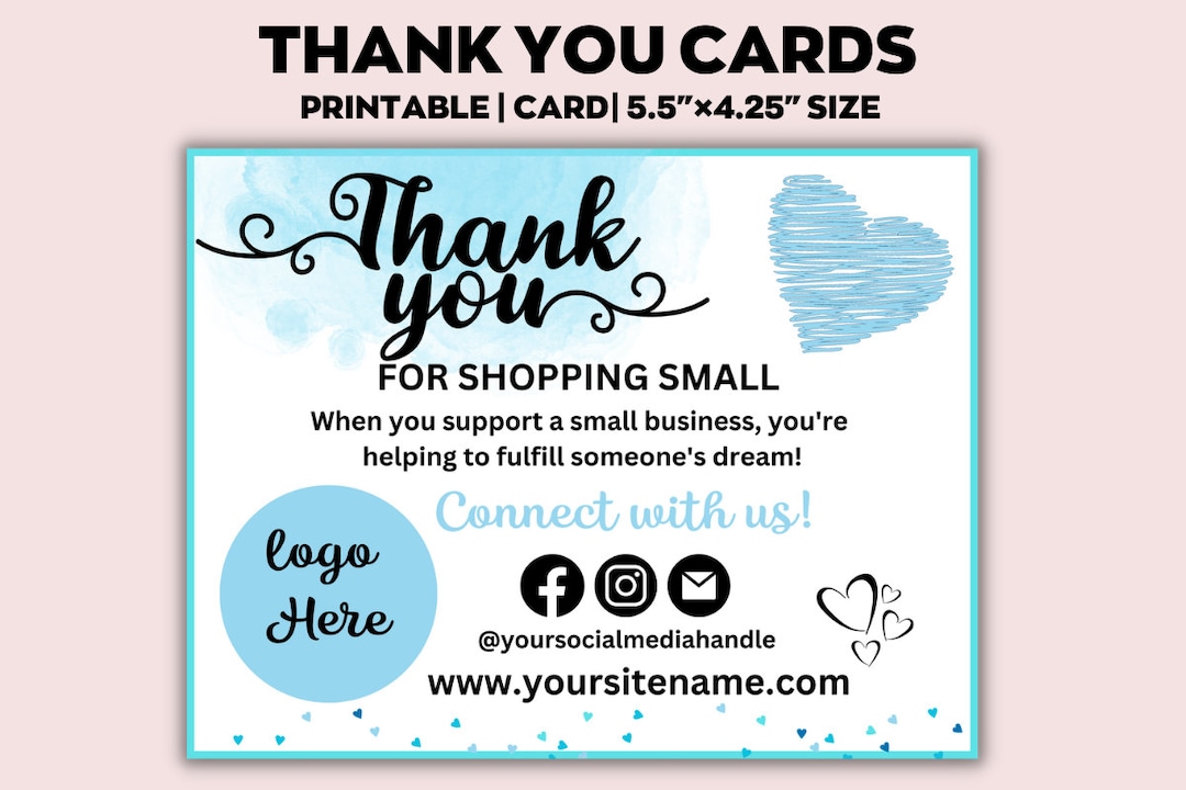 Small Business Thank You Card Printable Customer Card Custom - Etsy