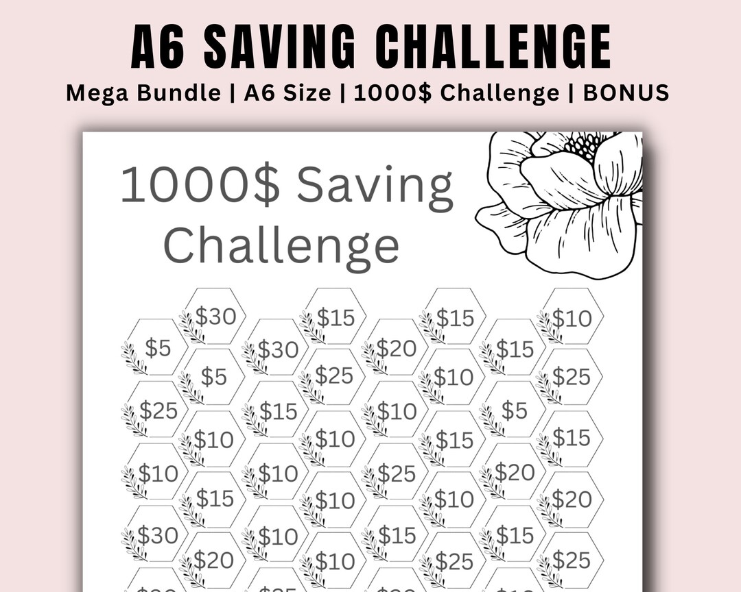Floral 1000 Savings Challenge Printable, 100 Envelope Savings Challenge ...