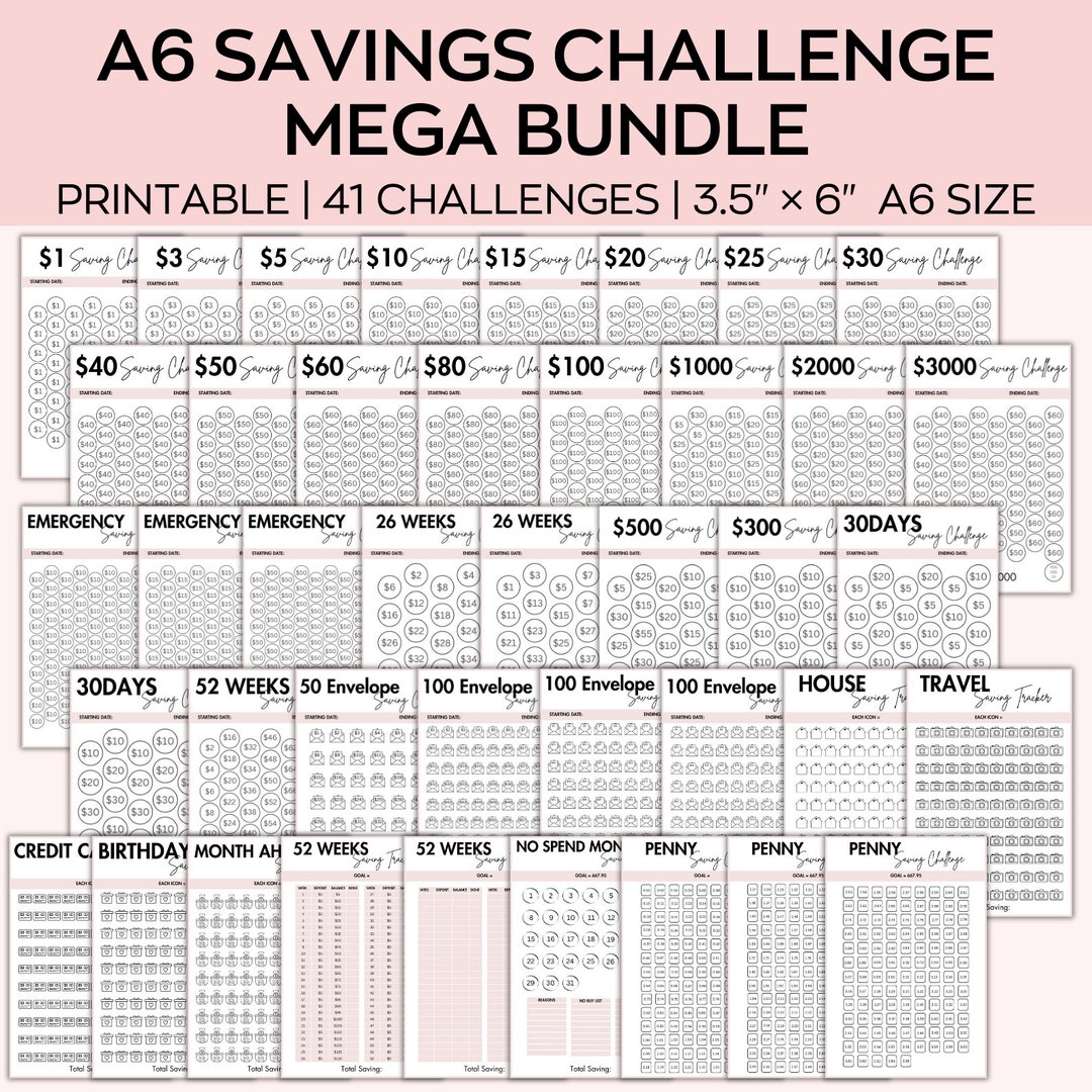 A6 Savings Challenge Printable, Savings Challenge Bundle, 1000 Savings ...