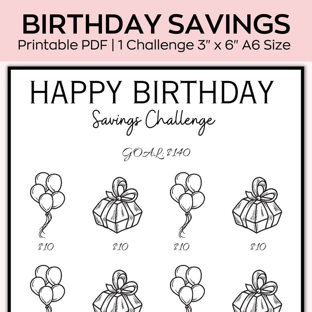 A6 Happy Birthday Savings Challenge,mini Savings Challenge,save 140 ...