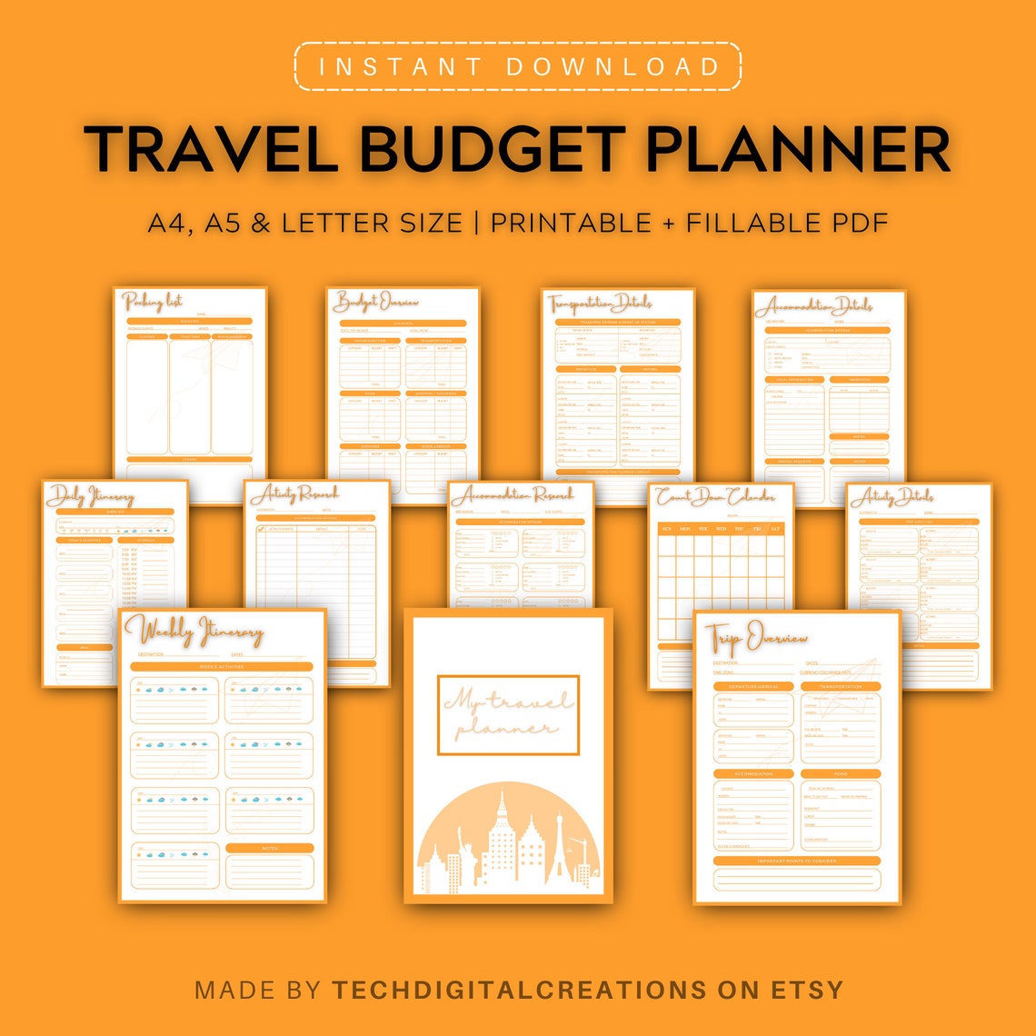 Printable Travel Itinerary Printable Travel Planner Travel - Etsy
