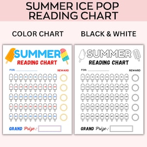 SUMMER Reading Chart, Reading Tracker and Reading Log for Kids, Summer ...