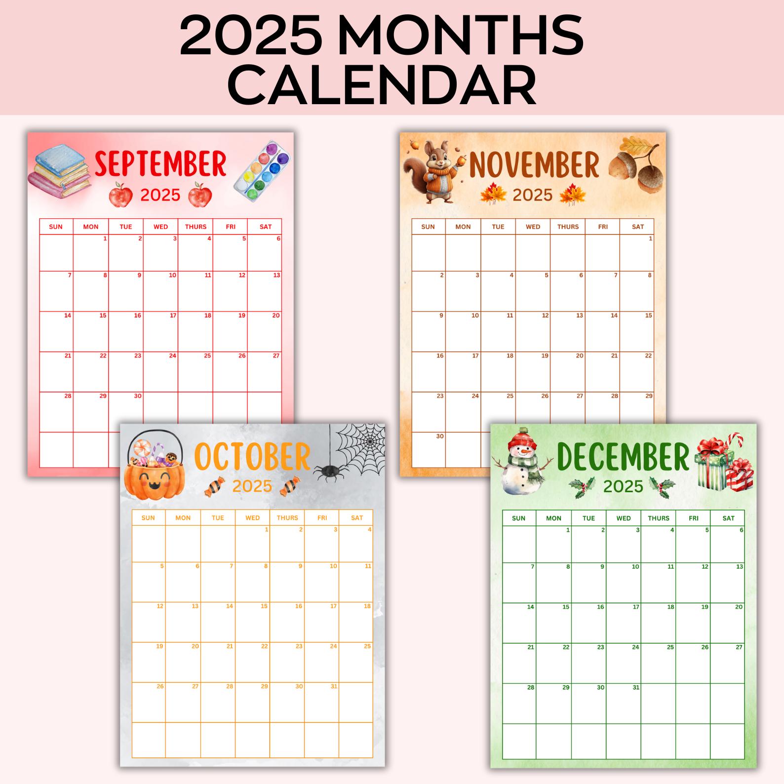 2025 Calendar Printable, Monthly Calendar Printable, Home School ...