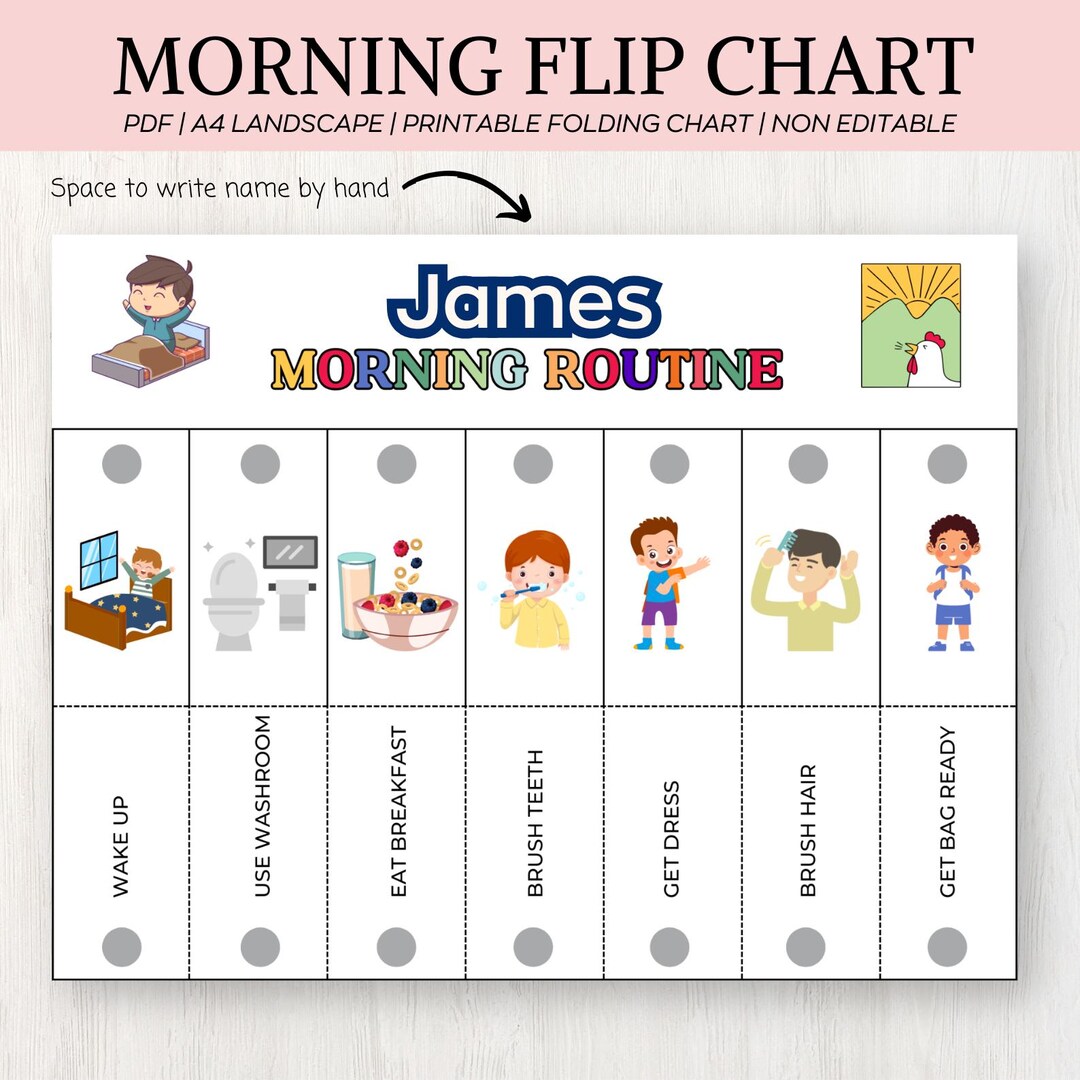 Mourning and Bedtime Routine Chart, Kids Bedtime Chart, Printable ...