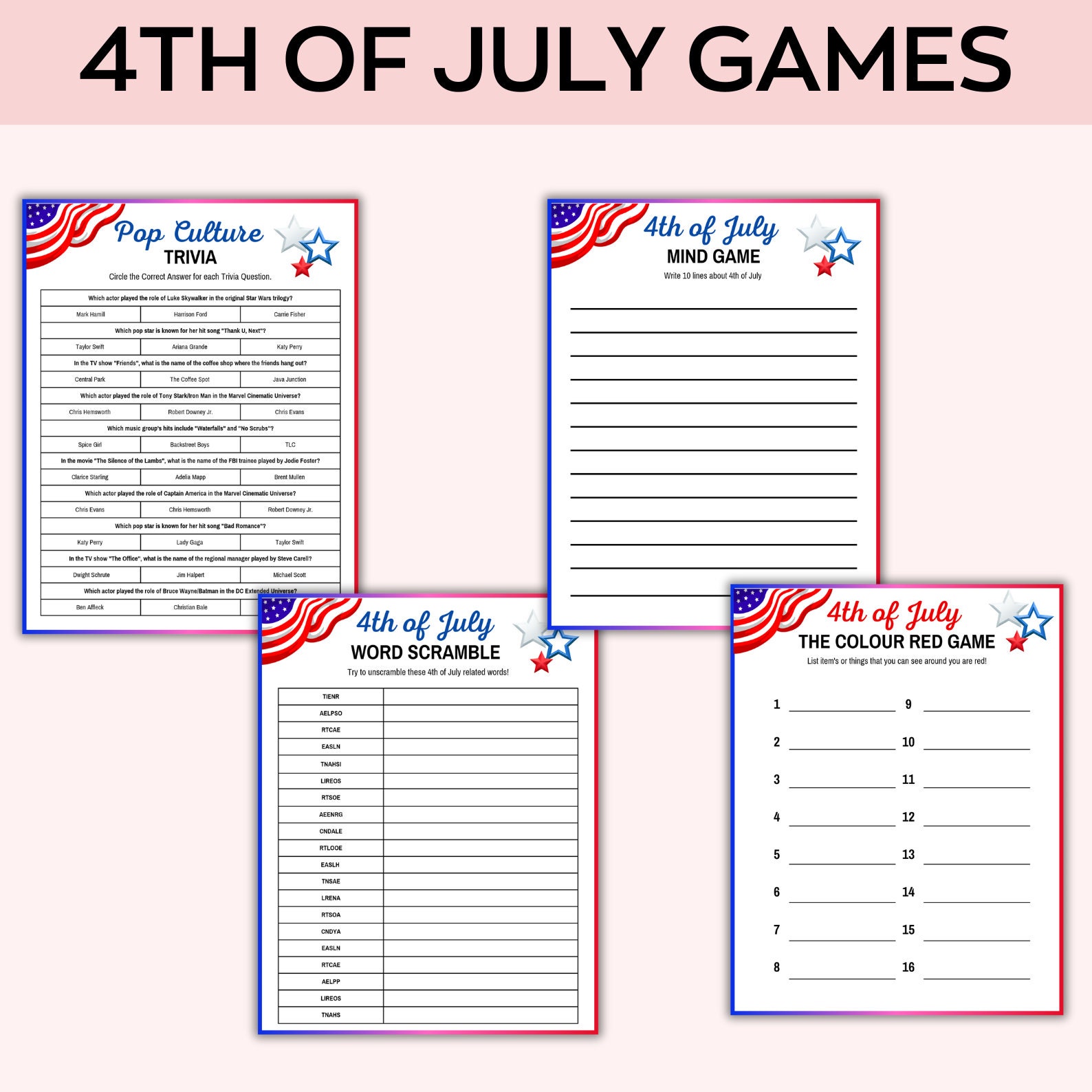 Printable 4th of July Games, Independence Day Games, 4th of July Picnic ...