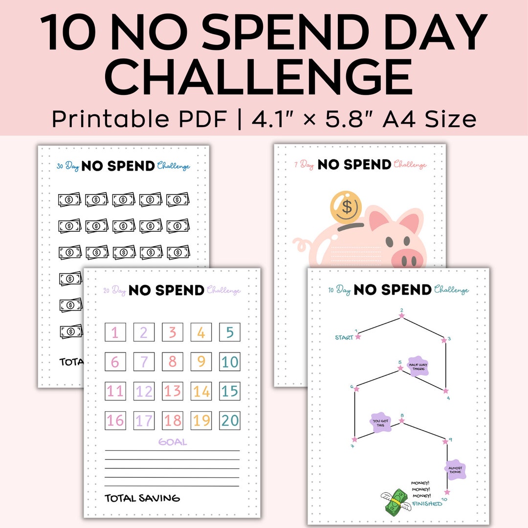4 Pages No Spend Challenge Printable Bundle Emergency Fund Savings ...