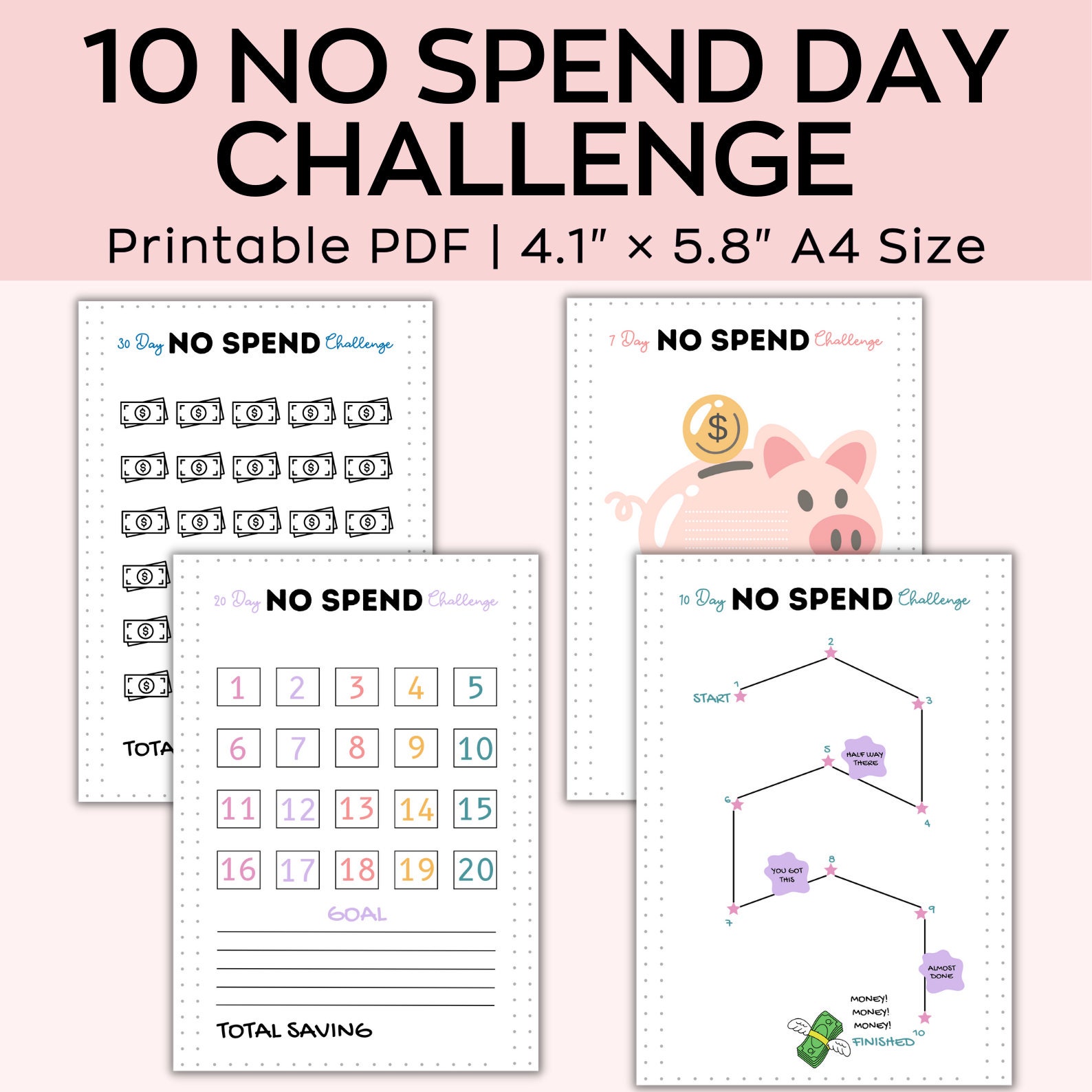 4 Pages No Spend Challenge Printable Bundle Emergency Fund Savings ...