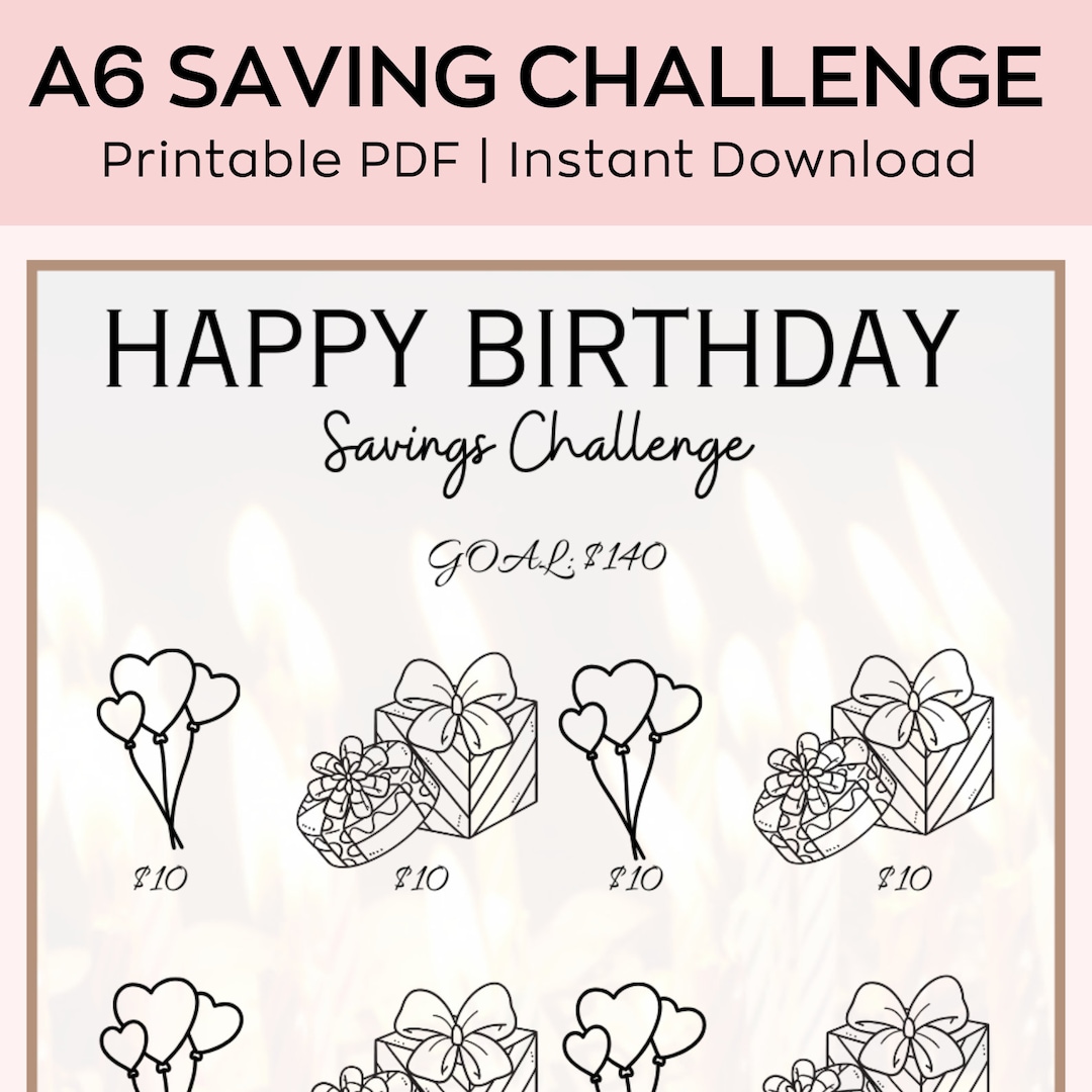 A6 Happy Birthday Savings Challenge,mini Savings Challenge,save 140 ...
