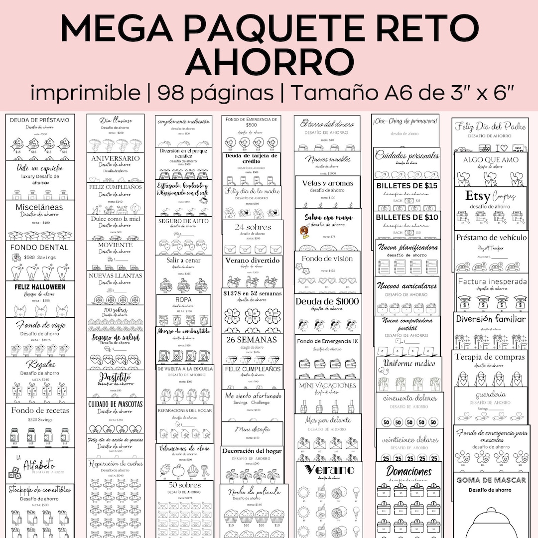 Money Savings Challenges Mega Bundle, A6 Spanish Saving Tracker ...