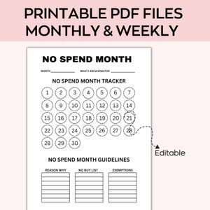 No Spend Day Tacker Printable Bundle, Emergency Fund, Savings Challenge ...