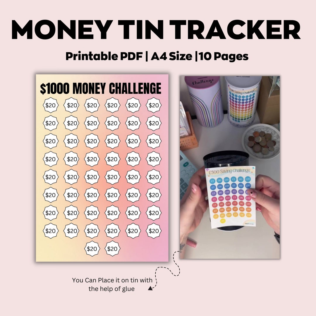 300,500,1000,10000 MONEY TIN TRACKER Sticker Money Envelope Challenge ...