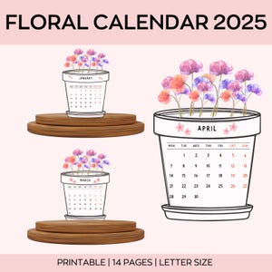 Floral Calendar 2025, Flower Calendar, 2025, Mini Calendar, Water Color ...