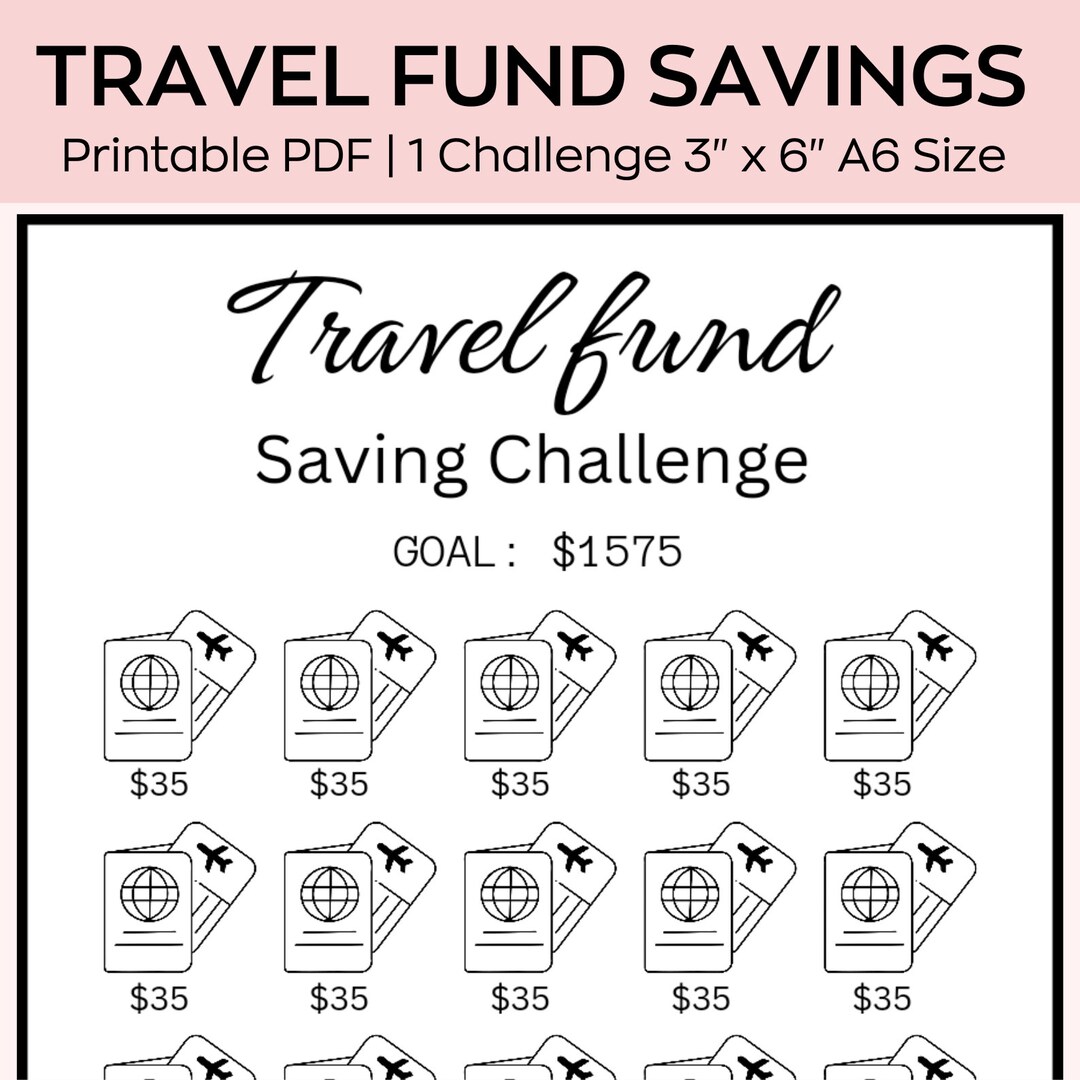 A6 Travel Fund Savings Challenge, Mini Savings Challenge, Save 1575 ...